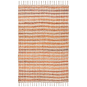 SAFAVIEH Cape Cod Collection Accent Rug - 4' x 6', Orange & Natural, Handmade Stripe Jute & Cotton Braided Tassel, Ideal for High Traffic Areas in Entryway, Living Room, Bedroom (CAP844P)