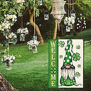 AVOIN colorlife Welcome St Patricks Day Garden Flag 12x18 Inch Double Sided, Leprechaun Gnome Shamrock Lucky Clover Holiday Yard Outdoor Flag