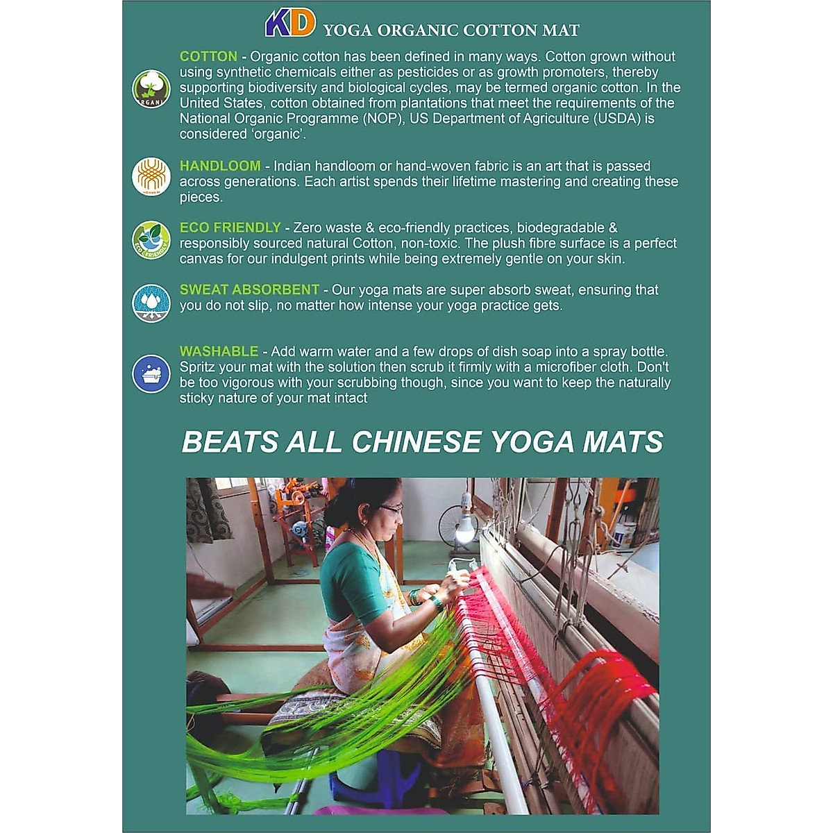 KD Willmax Cotton Yoga Mat Cotton Handmade Organic Cotton Yoga Earth Natural Elements Yoga Rug Hand Woven Washable 100% Organic Exercise Mat Highly Absorbent Mat Size 74x27 Inch (Saffron,Dark Orange)