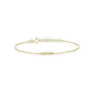 GELIN 14K Solid Gold 5 Stone Bar Bracelet | 14k Yellow Gold Diamond Bracelet for Women, Adjustable 6" to 7"