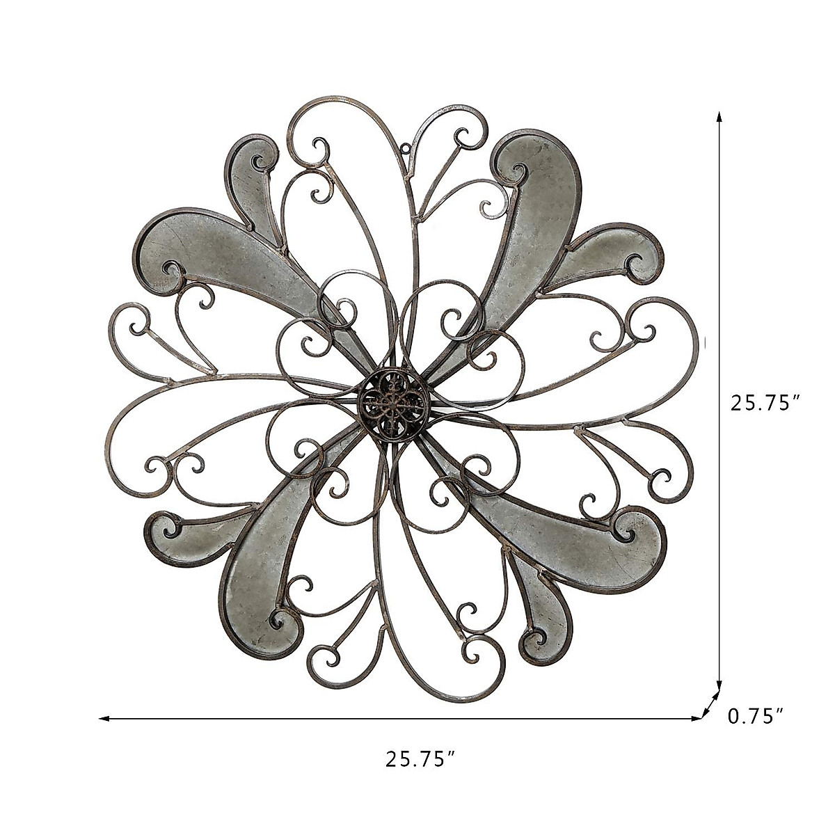 Adeco Rustic Urban Flower Scrolled Design, Metal Wall Hanging Decor For Nature Home Art Decoration & Kitchen Holiday Wall Decorations, Christmas Wall Art Gifts - 25x25 Inches