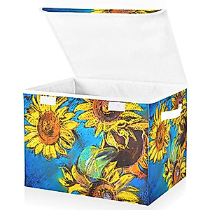 innewgogo Sunflowers Storage Bins with Lids for Organizing Foldable Storage Box With Lid with Handles Oxford Cloth Storage Cube Box for Home