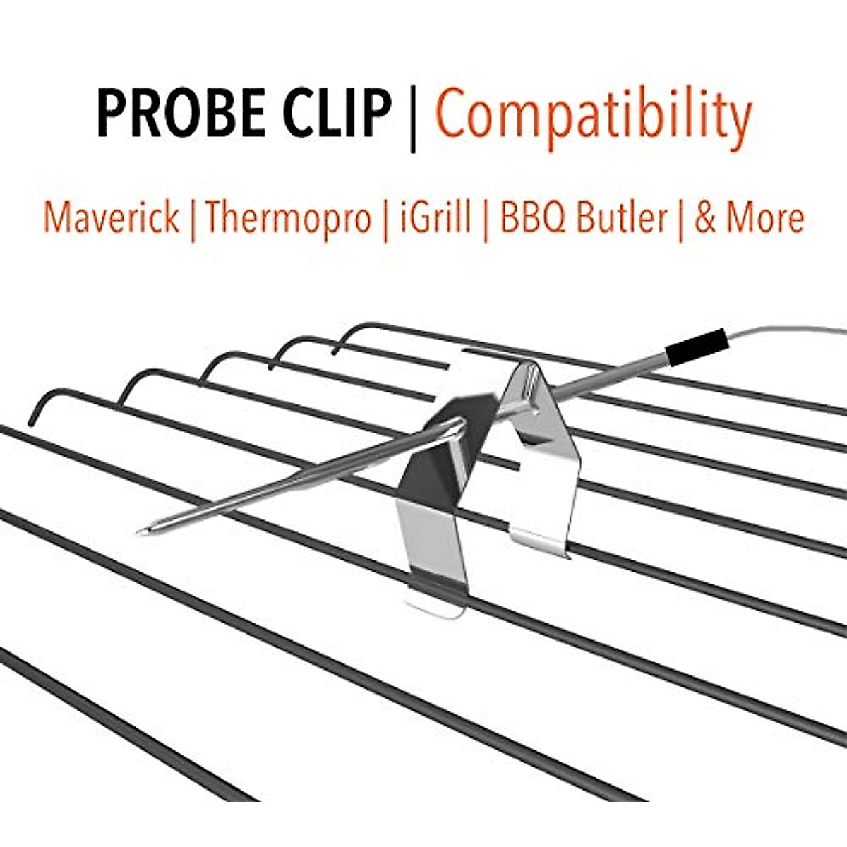 BBQ Butler Meat Thermometer Probe Holder - Temp Probe Clip - Barbecue Clip -Single Hole A-Style Design - Ambient Thermometer Temperature Readings for Smokers/Grills/Ovens - 2 Clips