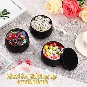 Candle Tin with Lids Candle Jars Portable Round Candle Tin Container Large Candle Metal Tin with 24 Thank You Sticker for DIY Bulk Candle Making Kitchen Candy 24 Pieces 8 oz (Black)