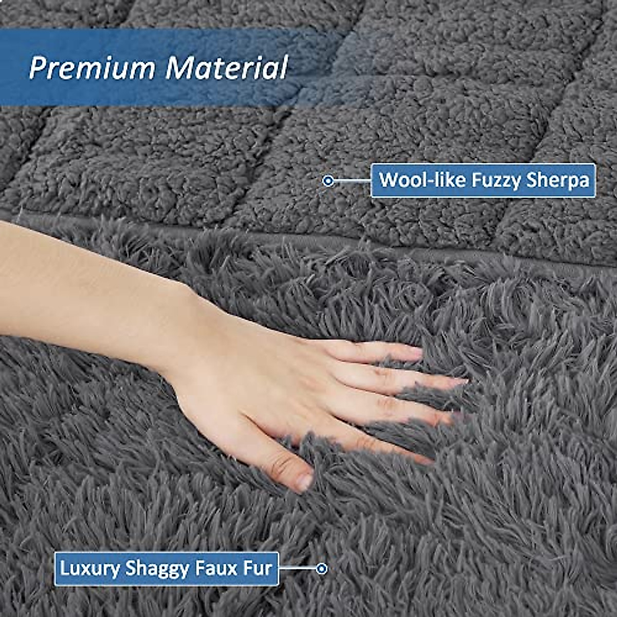 Heavy Weighted Blanket 20lbs Queen Size 60x80 Inches, 20 Pounds Faux Fur Sherpa Shag Weighted Blankets, Soft Cozy Fluffy Shaggy Warm Luxurious Hug Blanket Throw for Fast Deep Sleep, Grey