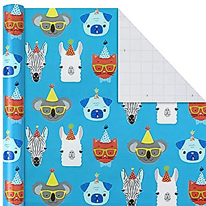Hallmark All Occasion Wrapping Paper Bundle with Cut Lines on Reverse - Llamas and Cupcakes (3-Pack: 55 sq. ft. ttl.) Bright and Holographic Prints for Birthdays, Baby Showers, Valentines and More