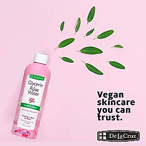 De La Cruz Rose Water and Glycerin for Face - Rosewater Facial Toner and Moisturizer for Skin and Hair 8 fl oz (236 mL) - 2 Bottles