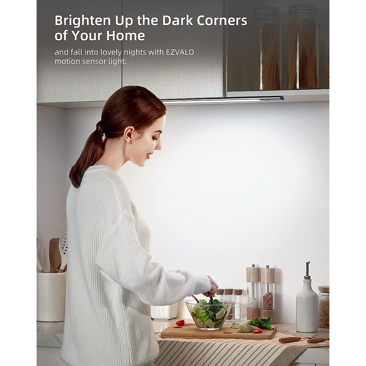 EZVALO Under Cabinet Lights Closet Lights,48 LED Motion Sensor Light Indoor 5000K Wireless Rechargeable with Detachable Battery,Night Light for Kitchen,Stairs,Hallway,Pantry (White Light)