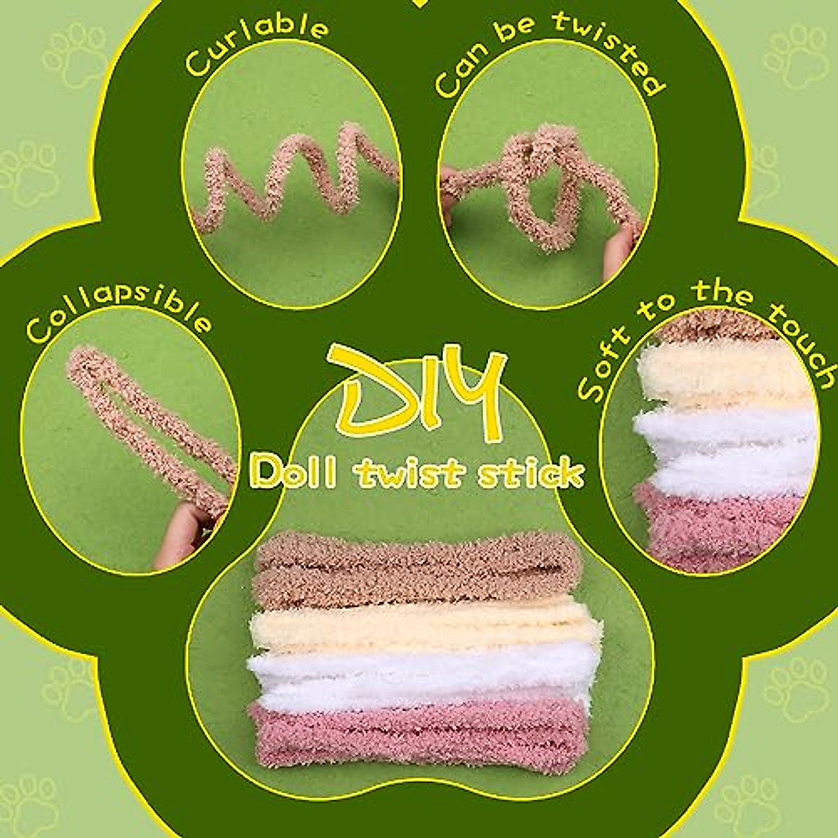 Pipe Cleaners Craft Supplies, Pipe Cleaners Kit for Beginners, Chenille Stems Animal Kit with Thick Pipe Cleaner, Step-by-Step Tutorials Video, Pipe Cleaners for Craft (4 Light Colors Animals)
