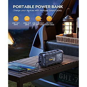 YaberAuto Car Battery Jump Starter 7000A 65W Fast Charging (All Gas/12.0L Diesel) Portable Car Jump Starter Battery Pack, Jump Box Battery Jumper Starter Portable Jumper Cables, 150W DC, 600LM Light