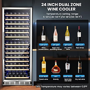 Ecojoy Wine Fridge Dual Zone, 154 Bottles 24inch Wine Fridge Freestanding, Wine Fridge Cabinet for Bar Home Wine Enthusiast, Intelligent Temperature Memory, Quiet