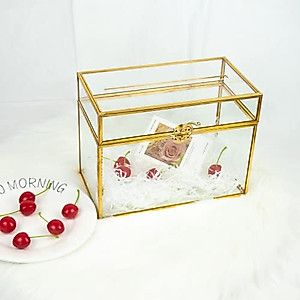 Gold Glass Card Box Wedding - Card Holder Wedding Box Gold Glass Wedding Envelope Box Rectangle Shape with Slot and Foot Perfect for Wedding Reception, Party Ceremony Centerpiece