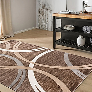 Rugshop Modern Wavy Circles Design Area Rug 3'3" x 5' Brown