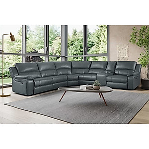Homelegance Falun 120" Power Reclining Sectional Sofa with USB Port, Gray Leather Gel Match