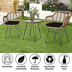 SAWQF 4 Pieces Patio Furniture Set Outdoor Garden Patio Oshion 3 pcs Wicker Rattan Patio Conversation Set with Tempered Glass Table