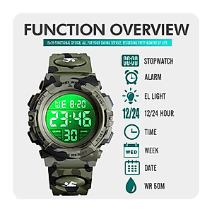 Watch for Boys 4-12 Year Old, Kids Camouflage Digital Sports Waterproof Outdoor Analog Electronic Watches with Alarm Stopwatch, Children Birthday Presents Gifts Toys for Age 4-12 Year Old Boys Girls