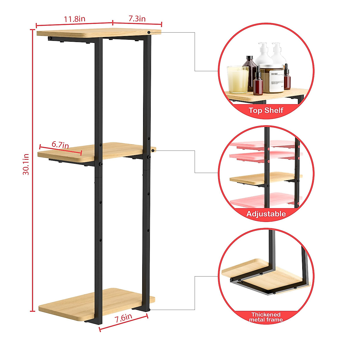 EYOCAL Towel Rack for Bathroom, Large Wall Mounted Metal Towel Holder Storage with Wood Shelf for Kitchen Living Room Bedroom（Black）