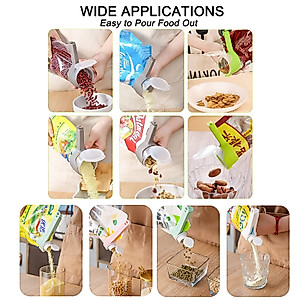 DEFORAGE 6 Pcs Bag Spout Clip,Bag Clips for Food,Snack Sealing Clips with Pour Spouts,Kitchen Chip with 4pcs Adhesive Hooks, for Cereal Kitchen Food Storage Organization(2L+4S)