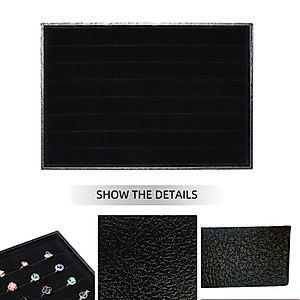 Wudygirl 7 Slots Velvet Ring Earrings Tray Storage Jewelry Showcase Display Stackable Rings Organizer Holder for Drawers, Black (Ring Tray)