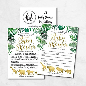 25 Safari Baby Shower Invitations, 25 Books For Baby Shower Request Cards, 25 Baby Shower Diaper Raffle Tickets For Baby Shower Games To Play, Cute Jungle Animal Write in Diaper Raffle Cards