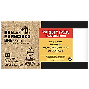 San Francisco Bay Compostable Coffee Pods - Original Variety Pack (80 Ct) K Cup Compatible including Keurig 2.0, French, Breakfast, Fog, Organic Rainforest