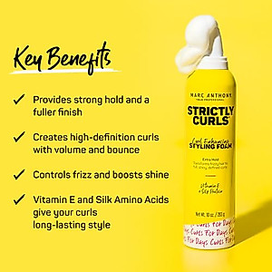 Marc Anthony Strictly Curl Enhancing Styling Foam , Extra Hold - Vitamin E & Silk Proteins Transforms Frizzy Hair to Full , Shiny , Defined Curls - Sulfate-Free Anti-Frizz Mousse Product