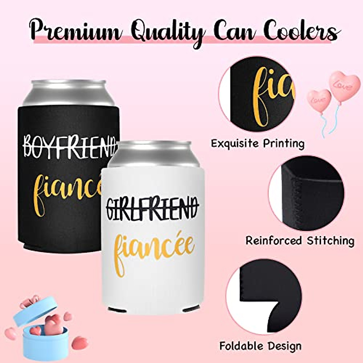 Boyfriend and Girlfriend Can Coolers, Newly Engaged Can Sleeve, Engagement Gifts for Couples, Fiance Fiancee Gift for Him and Her, Neoprene Can Coolers for Mr and Mrs(2 Pack)