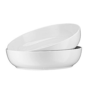 Kook Porcelain Serving Bowls, Wide & Shallow, Dishwasher & Microwave Safe, For Salads, Soups, Pastas and Party Snacks, 9.25 Inch, 72 Oz, White, Set of 2
