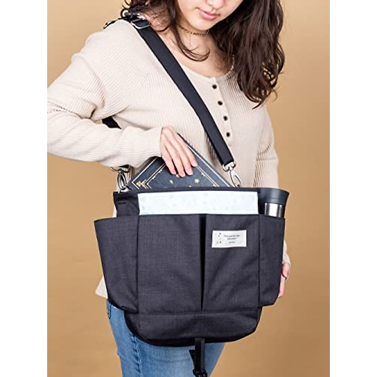 HAIKU To Go Convertible 2.0 Crossbody and Backpack Messenger-Style Travel Bag with Adjustable Shoulder Straps and Dual Water Bottle Pockets, Black in Bloom