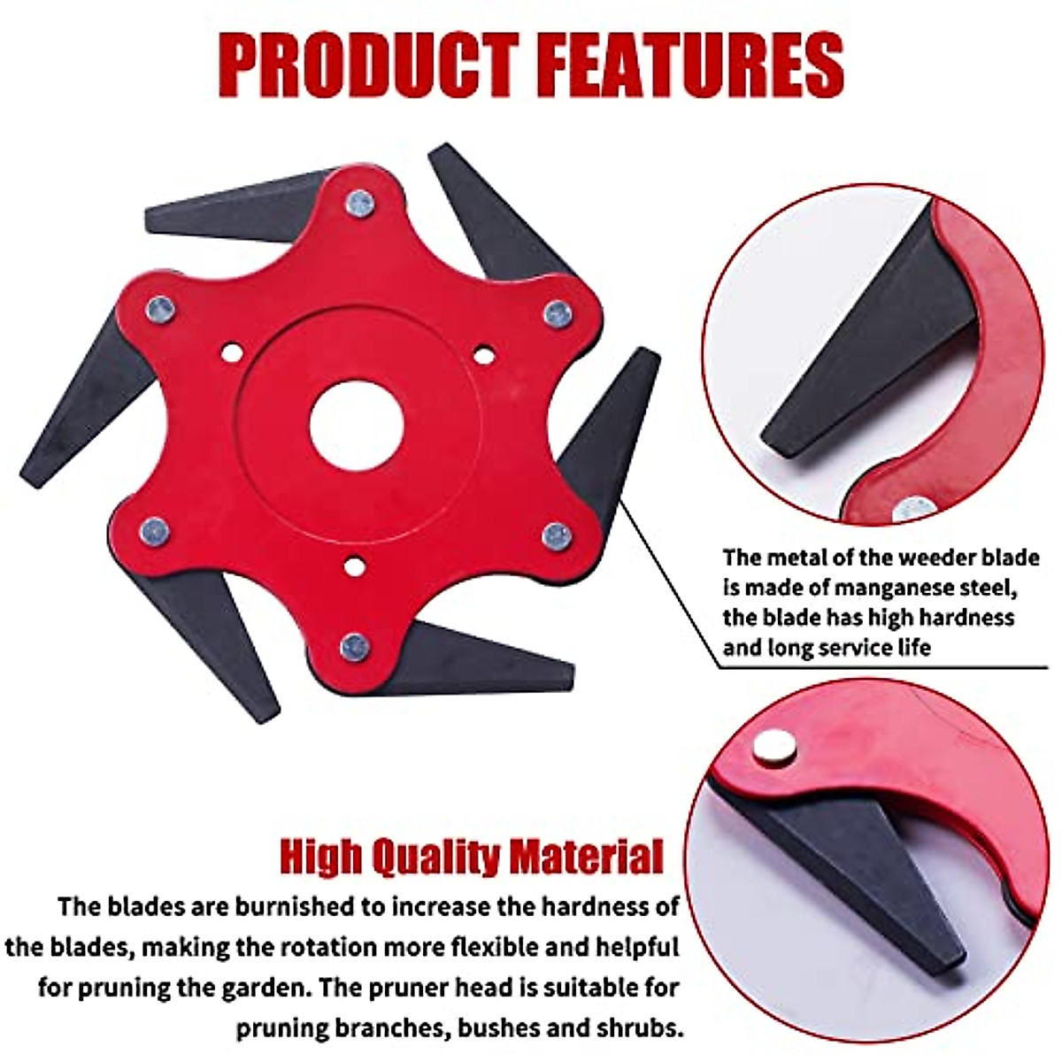 Gashwer Steel Trimmer Head 6 Steel 65Mn Razors Trimmer Head & 3 Teeth Brush Cutter Blade, Universal Weed Eater Blades Metal with Universal Adapter Kit, Compatible with String Trimmers