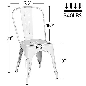 Yaheetech Metal Dining Chairs Indoor/Outdoor Coffee Kitchen Chairs Stackable Chic Dining Bistro Cafe Side Chairs Set of 4, Distressed White