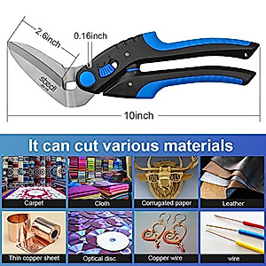stedi 10-Inch Scissors Heavy Duty, with Adjustable Wrist Rope and TPR Comfortable Handle, Cardboard and Carpet Scissors, Finely Serrated Blades Multipurpose Shears for Household, Office (Blue)