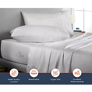 SGI 500 TC 100% Egyptian Cotton Bed Sheets, Luxurious Soft for Premium Hotel Quality 4Pc Sheet Set - 1 Fitted Sheet, 1 Flat Sheet & 2 Pillowcase 15" inch Deep Pocket (King, Light Grey Solid)