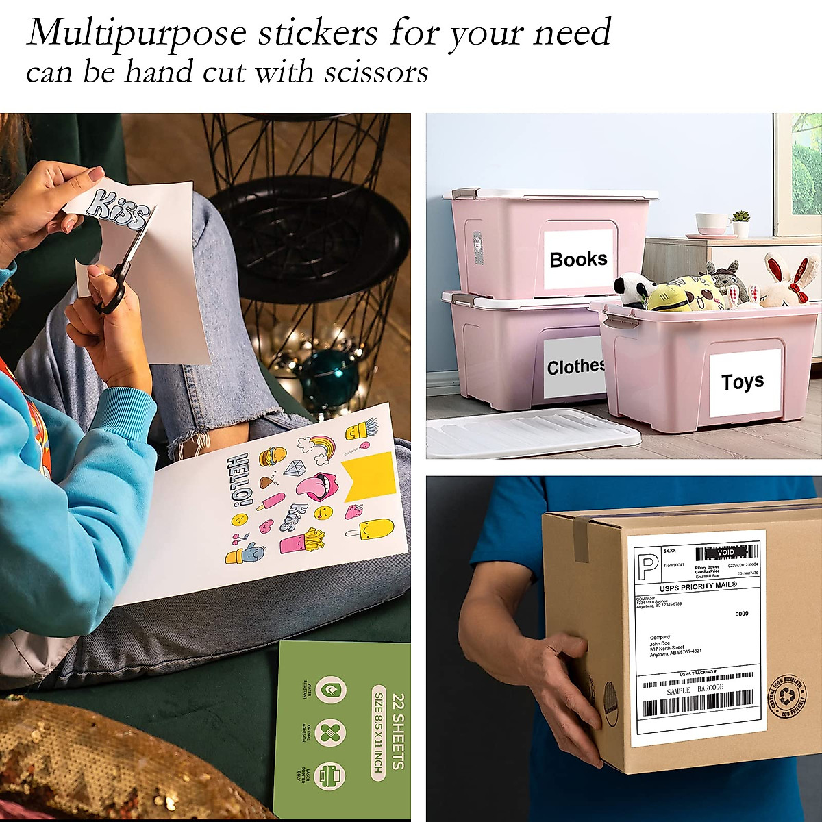 NefLaca 100 Full Sheets Sticker Paper for Laser & Ink Jet Printers, 8.5" x 11" Full Sheet Address Shipping Label, 100 Sheets 100 Labels