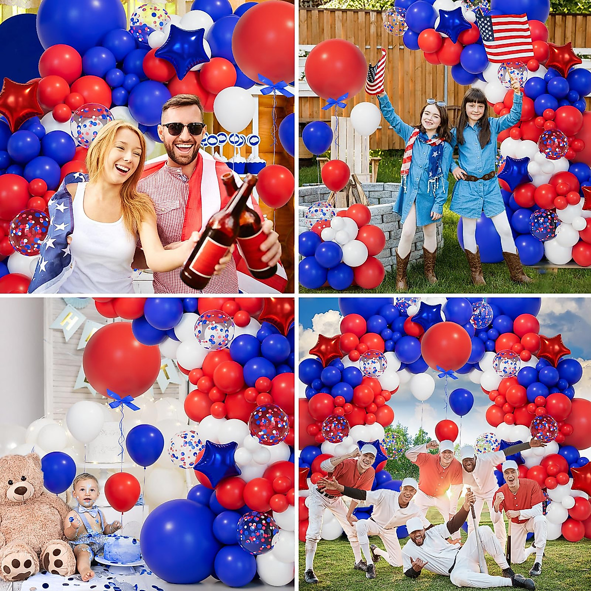 Bonropin 151pcs Red White and Blue Balloons Garland Arch Kit 4th of July Graduation Baseball Game Party Decoration Birthday Wedding Nautical Baseball Theme with Star Foil Balloons