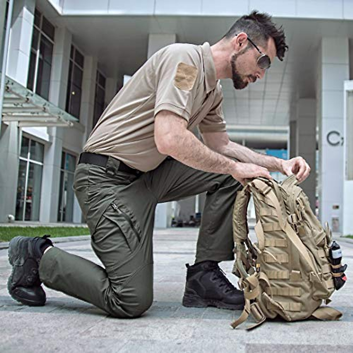 CARWORNIC Men's Outdoor Tactical Pants Rip-Stop Lightweight Stretch Military Cargo Work Hiking Pants Army Green