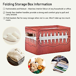 Storage Basket Cube American Football Laces Large Collapsible Toys Storage Box Bin Laundry Organizer for Closet Shelf Nursery Kids Bedroom,15x11x9.5 in,2 Pack