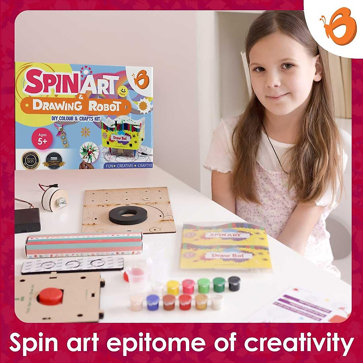 ButterflyEdufields 2in1 Spin Art Machine & Drawing Robot, DIY Spin & Paint Art Craft Kit,STEM Construction Activity Toys for Kids 6+ Years Boys Girls, Best Gift for Kids