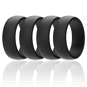 ROQ Silicone Rubber Wedding Ring for Men, Comfort Fit, Breathable Rubber Engagement Band, Men's Wedding Band, 8mm Wide 2mm Thick, Dome Solid, 4 Pack, Black, Size 11
