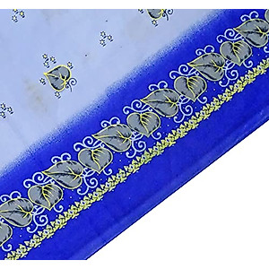 Peegli Indian Vintage Blue Silk Blend DIY Fabric Casual Dress Material Printed Textile