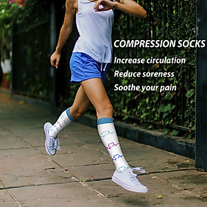 CTHH 5 Pairs Compression Socks for Women & Men Circulation Support Knee High Socks (01 Green/White/Blue/Sheep, Small-Medium)