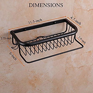 VINSNI Wall Mounted Shower Caddy Bathroom Shelf Solid Brass Shower Shampoo Holder Storage Basket with Towel Bar Oil Rubbed Bronze
