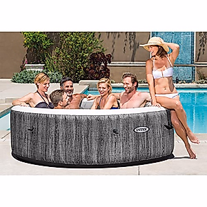 Intex PureSpa Greywood Deluxe 85" x 25" Outdoor Portable Inflatable 6 Person Round Hot Tub Spa with Bubble Jets, Hardwater Treatment, Filter and Cover