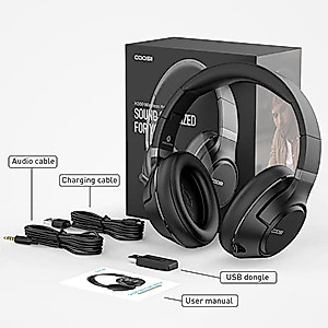 COOSII H300 Wireless Headphones Bluetooth with Microphone, Over Ear Headsets with Environmental Noise Cancelling Retractable Mic, USB Dongle & Mute for Office Laptop Computer Chromebook Smartphone