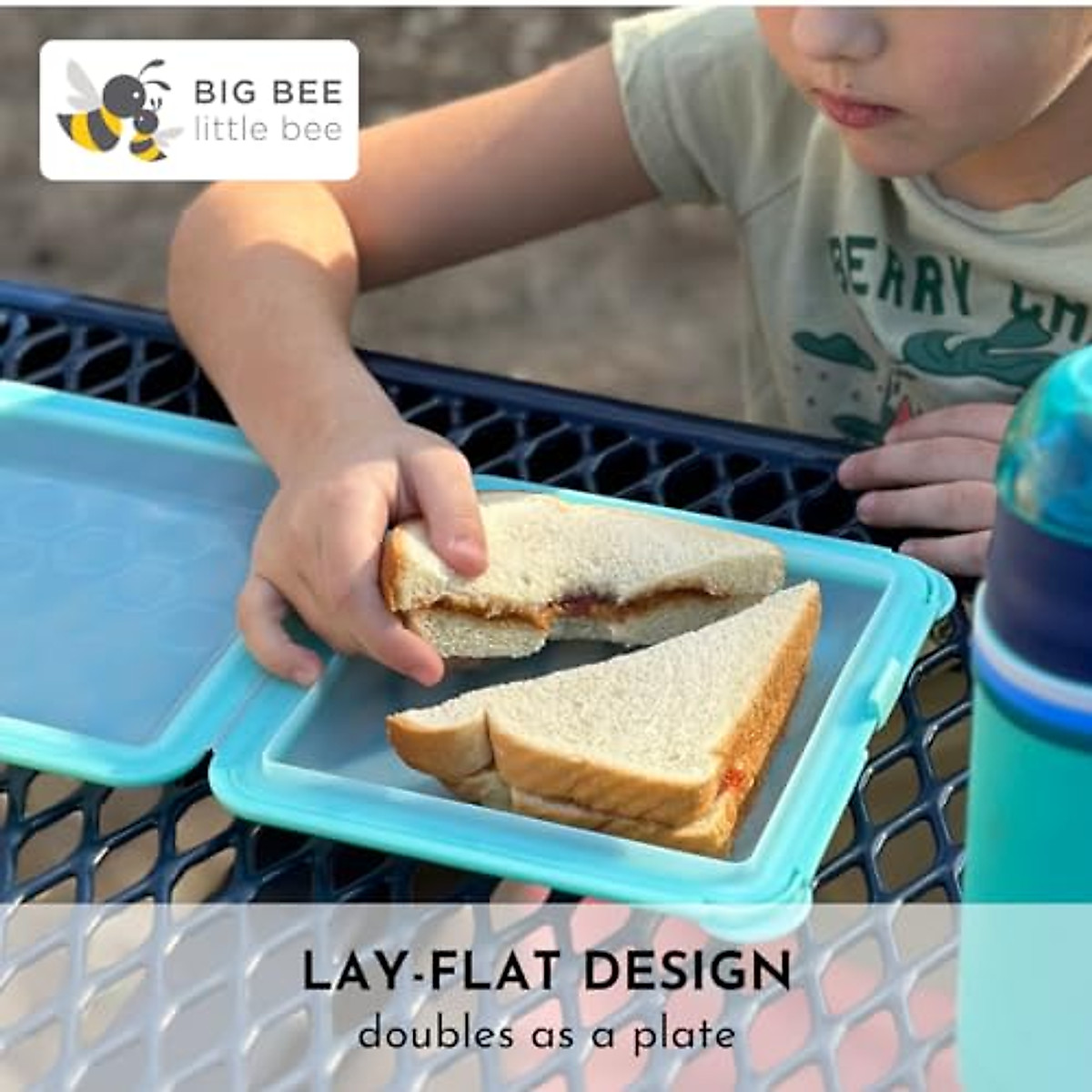 Big Bee, Little Bee - SoftShell Reusable Silicone Food Storage Container with Lid, Easy to Clean, Lays Flat, Snaps Closed, Microwave, Freezer & Dishwasher Safe, As Seen on Shark Tank (Aqua)