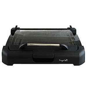 MegaChef Heavy Gauge Aluminum Reversible Indoor Grill and Griddle with Removable Glass Lid, 15" by 11", Black
