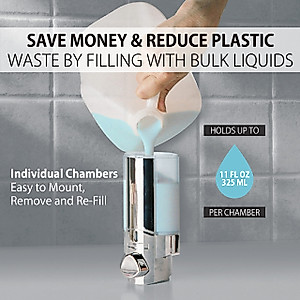 Better Living Products Aviva Shower Dispenser 3, Shampoo and Soap Dispenser, 3 x 11 fl. oz. Chrome, 11.2 x 3.5" x 7"