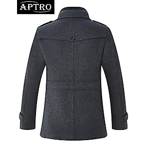 APTRO Men's Pea Coat Wool Jacket Windbreaker Single Breasted Winter Coat 1108 Dark Grey M