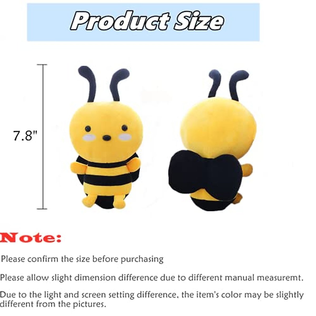 AUCOOMA Stuffed Bee Animal Plush, Cute Honeybee Plushie Toy for Kids, Girls, Doll 7.8"