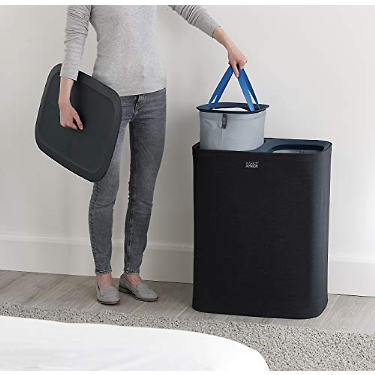 Joseph Joseph Tota 90-litre Laundry Hamper Separation Basket with Lid - Black